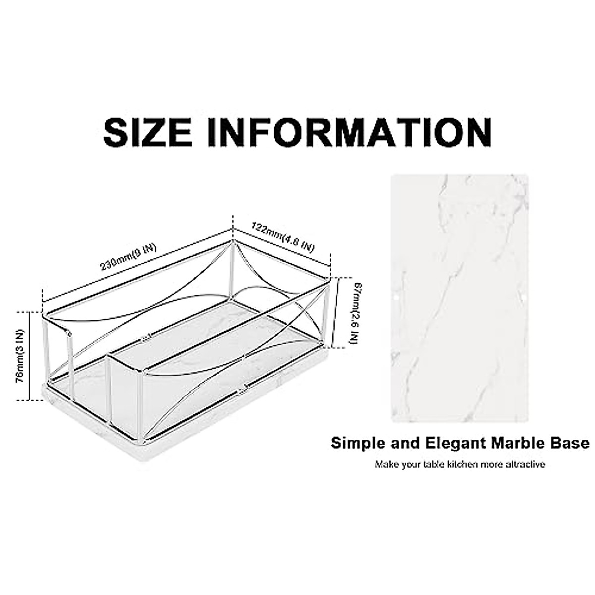 Livabber Guest Napkin Holder with Marble Base, Metal Bathroom Paper Hand Towel Storage Modern Napkin Tray Caddy for Countertop, Table Kitchen, Dinning Room (Chrome)