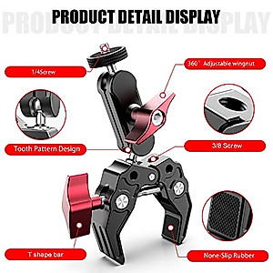 UTV Camera Mount Compatible with Gopro Fits 0.82"-2.36" Roll Bars or Roll Cages, ATV Large Tube Mount for Gopro,360° Rotation Aluminum UTV Camera Holder for Gopro Hero11,Mevo Start for Off-Road, Boat