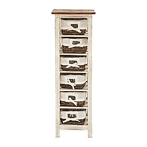 Deco 79 Wood 6 Baskets and 2 Doors Storage Unit, 16" x 11" x 50", White