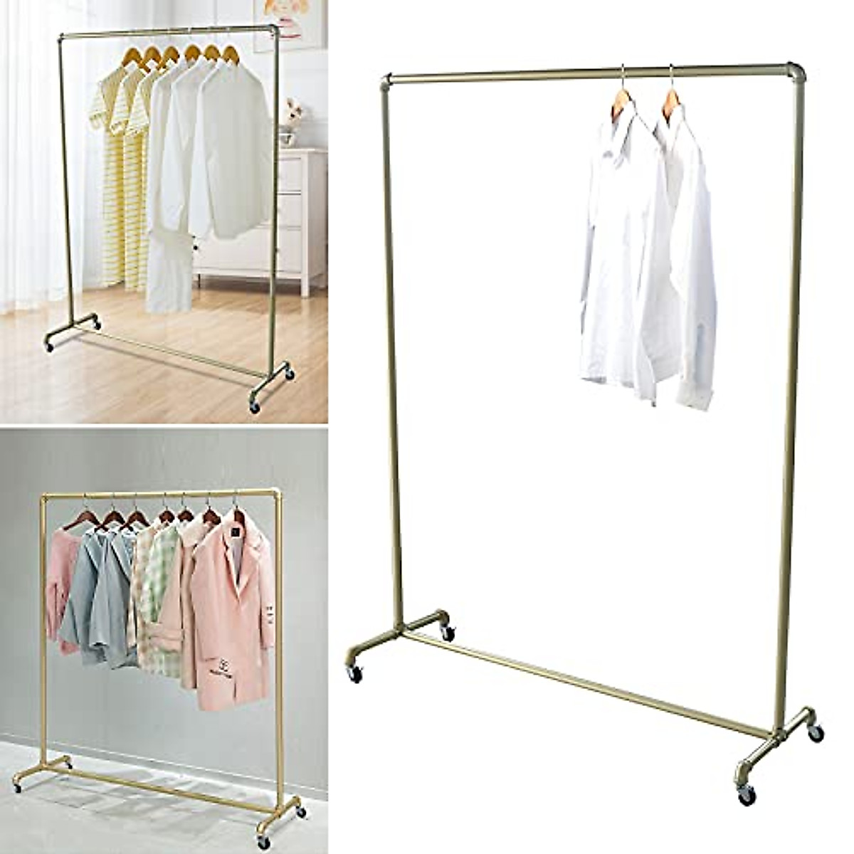 LOYALHEARTDY Industrial Pipe Clothing Rack Vintage Commercial Grade Pipe Clothes Racks Rolling Rack for Hanging Clothes Retail Display Heavy Duty Metal Garment Racks 47" Wx63 Tx16 D