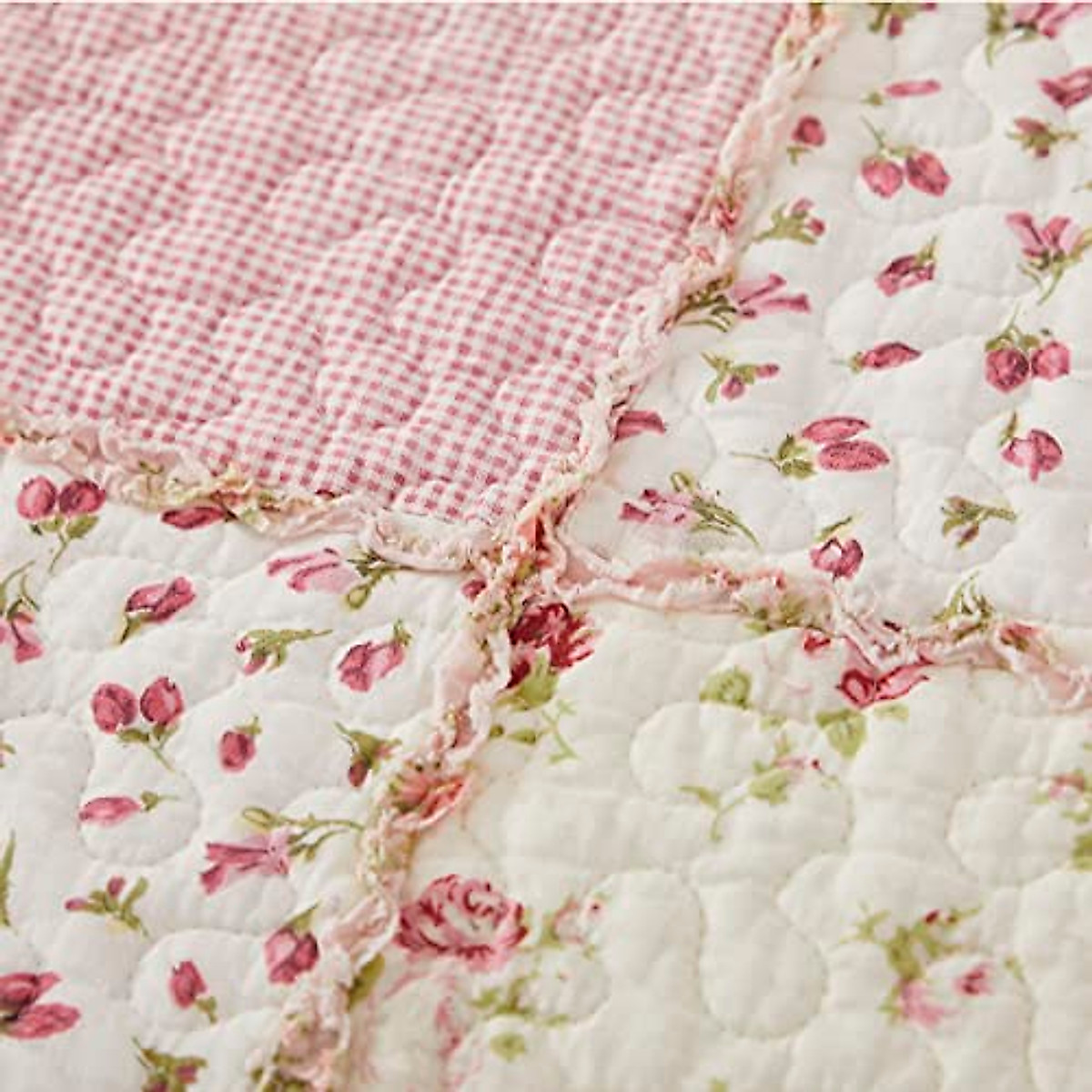 Brandream 4-Piece Pink Rose Floral Patchwork Quilts Cotton Queen Size Quilted Comforter Set Rustic Country Bedspread Set