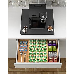 WELL WENG Larger Expandable Bamboo Coffee Pod Holder for Counter Drawer - Compatible with K-Cup Pods - Tea Bags Storage (Natural)