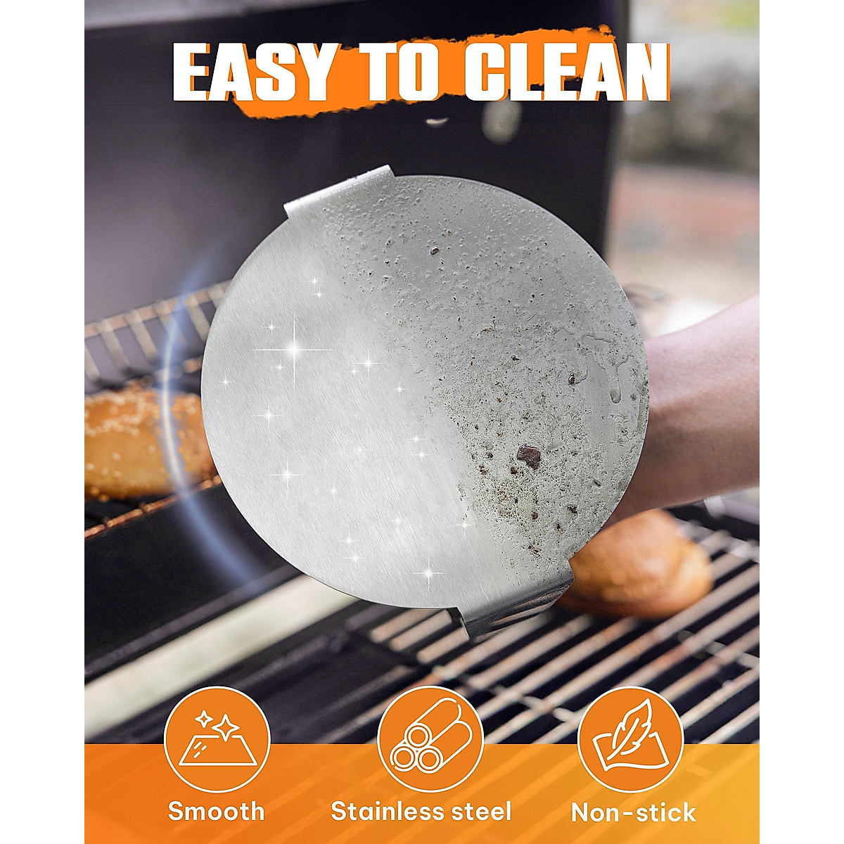 BS-VOG Burger Press, 6 Inch Round Burger Smasher for Griddle with Anti-Scald Handle, Non-Stick Smooth Stainless Steel Hamburger Press, Grill Press for Flat Top Grill Cooking, Gift Package