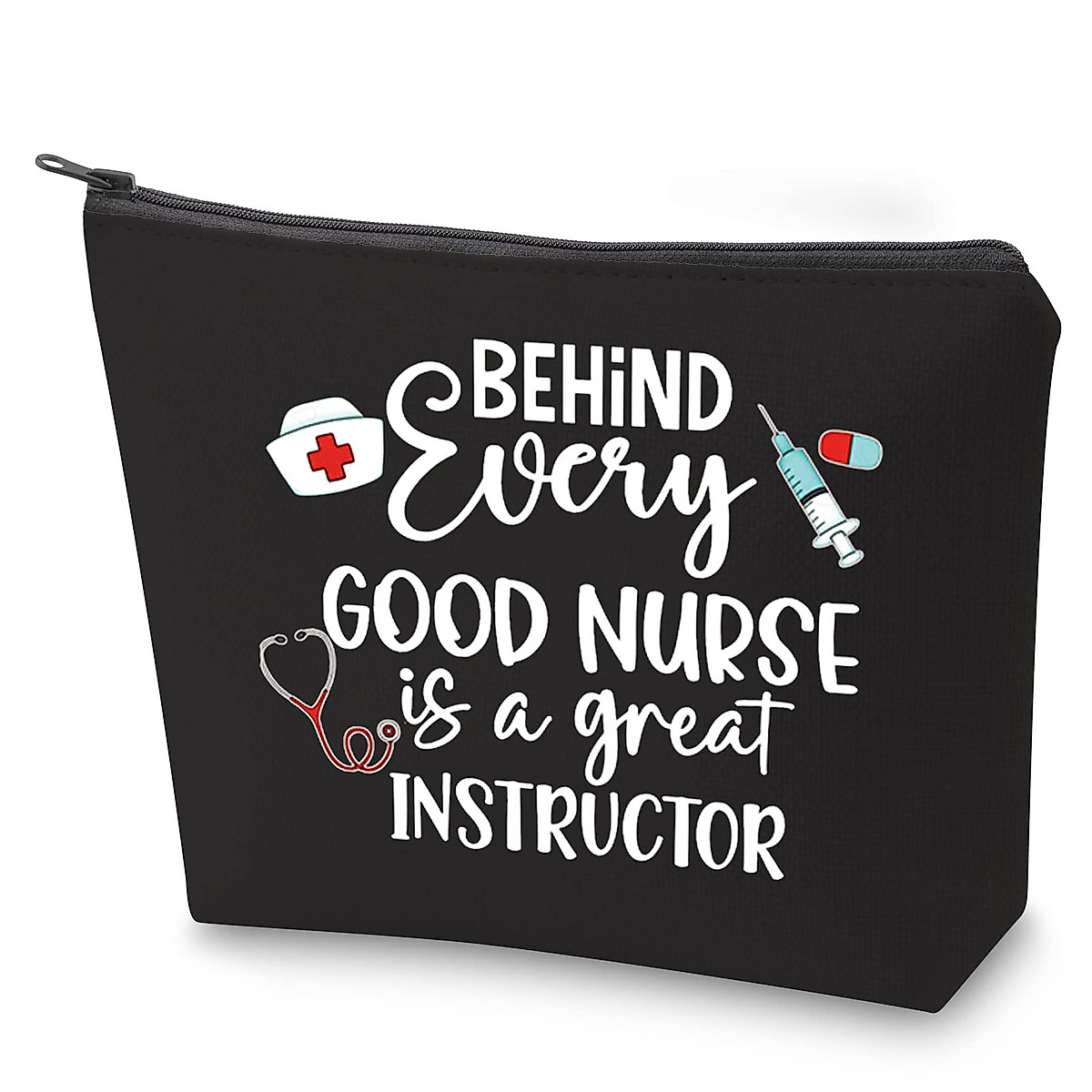 ZJXHPO Nurse Educator Survival Kit Behind Every Good Nurse Is A Great Instructor Makeup Bag With Zipper Nurse Teacher Appreciation Gift (BL Nurse Instructor)