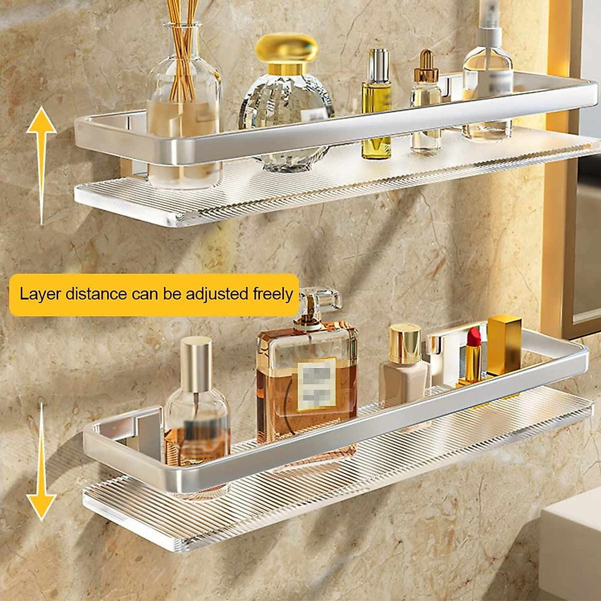 BAHELS Bathroom Shelf Organizer, Wall Mounted Floating Shelves Bathroom Storage Shelf (Size : Gold 40cm 2 Layer)