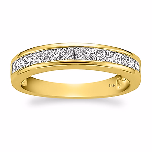 Beyond Brilliance 1.0 Carat Diamond, 14K Yellow Gold Channel Set Princess Cut Diamond Bridal Wedding Band Finger Ring for Women (I-J, I2-I3) Natural Diamond Fine Jewelry Gift Box Included