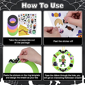 Fennoral 8 Pack Halloween Wreath Craft Kit for Kids Make You Own Halloween Wreath Foam Sticker DIY Halloween Arts and Crafts for Girls Boys Party Activities Art Ornament Halloween Decoration Supplies
