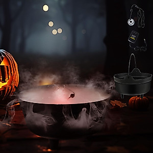 Wettarn 14 Inches Black Plastic Witch Cauldron Mist Maker Fogger Kettle Planter Trick or Treat Bucket for Halloween Party Prop Home Outdoor Decorations