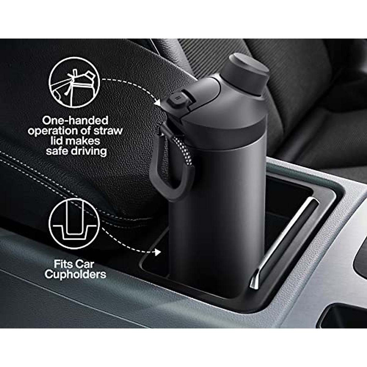 ENCOOL Insulated Stainless Steel Water Bottle with Straw and Spout Lid, Leak Proof, Cupholder Friendly, Double wall, for Sports, Gym, Travel (24oz, Midnight)