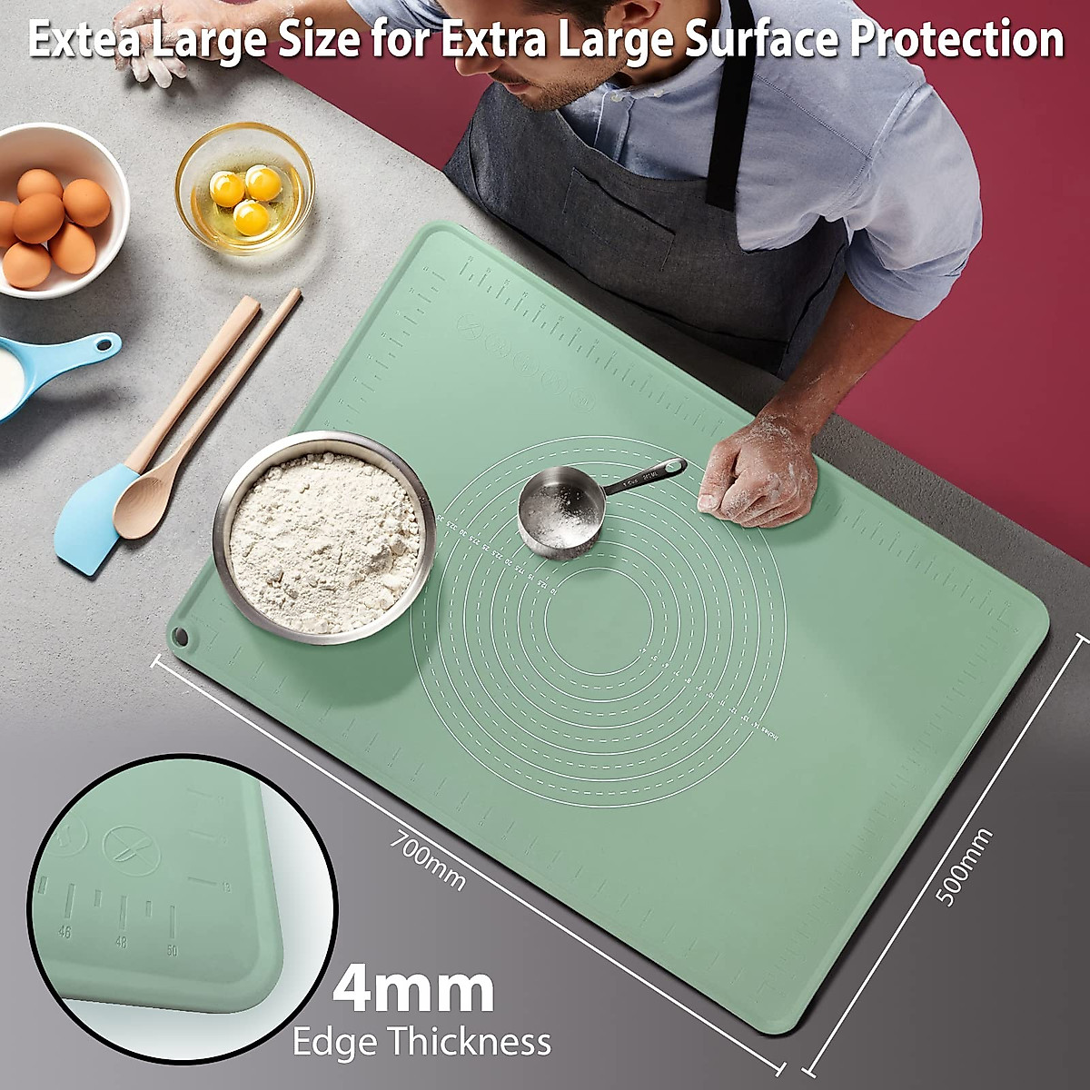 Silicone Baking Mat Extra Large Non-stick Baking Mat With High Edge, Food Grade Silicone Dough Rolling Mat For Making Cookies, Macarons, Multipurpose Mat, Countertop Mat, Placemat (20"X28")