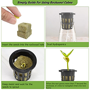 72 sets Rockwool Cubes for Hydroponics with Net Pots, 1in Rock Wool Planting Cubes 72 Plugs & 50 Net Cups 1.5 inch Hydroponic & 50 Article Self Watering Cotton Wick Cord for Hydroponics Supplies