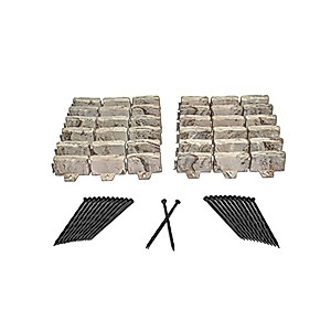 EasyFlex No-Dig Landscape Edging with Anchoring Spikes, 2.7 in Tall Decorative Stone-Look Garden Border, 15 Foot Kit, Brown