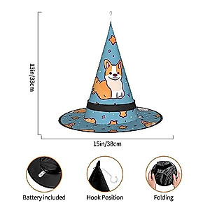 EVANEM Corgi 2 Pcs Halloween Witch Hats With Led Lights Halloween Decorations Hat For Women Glowing Witch Hat