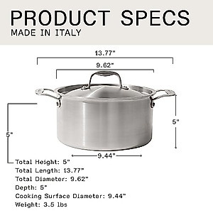 Made In Cookware - 6 Quart Stainless Steel Stock Pot With Lid - 5 Ply Stainless Clad - Professional Cookware - Crafted in Italy - Induction Compatible