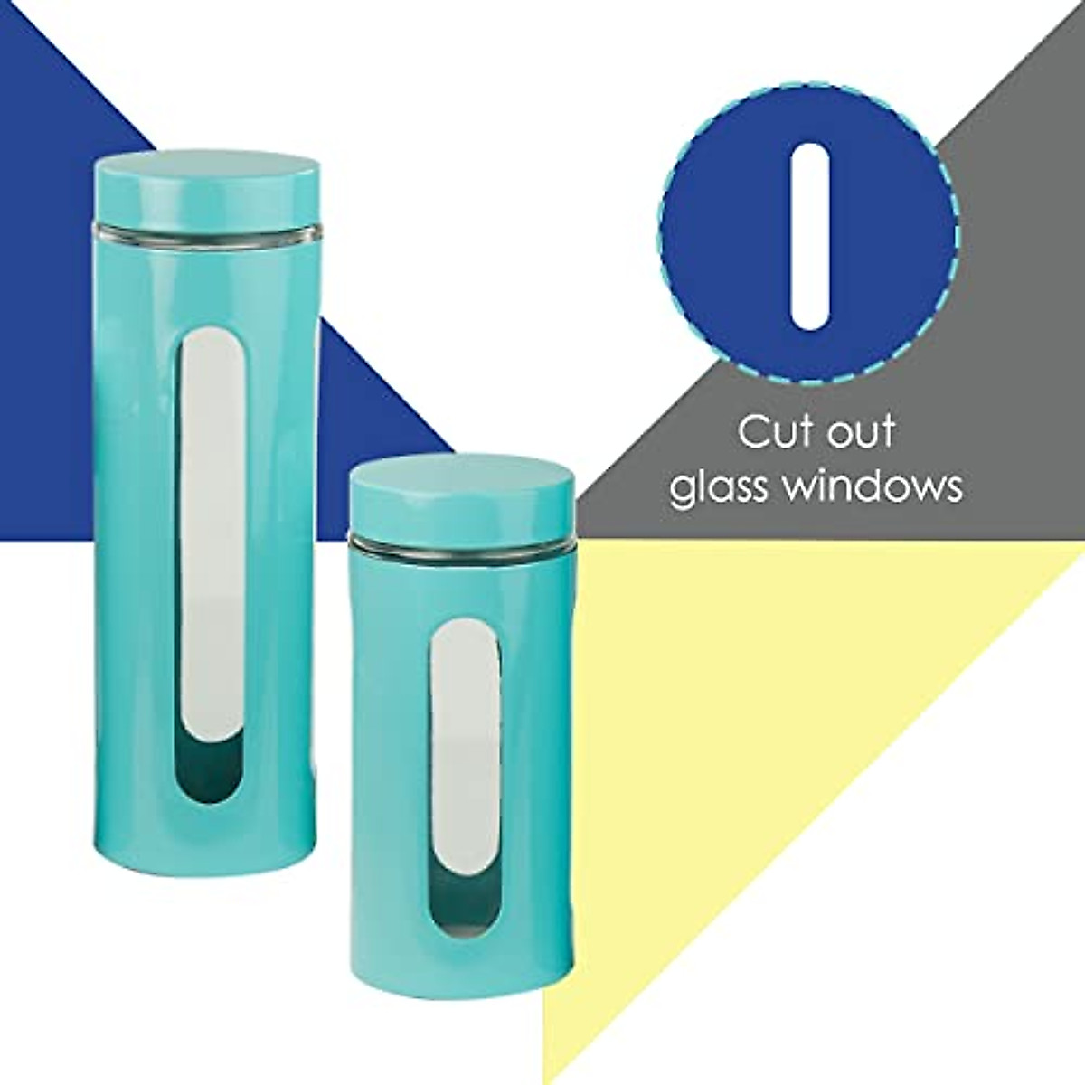 Kitchen Canisters For Countertop By Home Basics | Retro-Styled Canisters For Kitchen Counter | Stainless Steel and Glass Kitchen Canister Set, With See-Through Windows (Turquoise), 4 Pieces