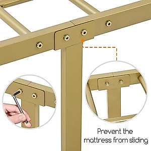 Yaheetech Canopy Bed Frames Metal Four-Poster Canopied Platform Bed with Headboard and Footboard, Sturdy Slatted Structure/Ground Clearance: 11.2" /Antique Gold/Full Bed