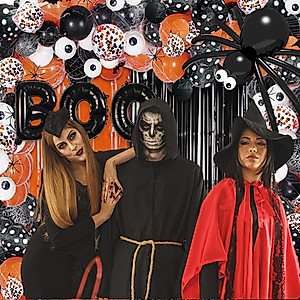 AIBIIN 116pcs Halloween Balloon Garland Arch Kit Halloween Party Balloons Halloween Balloons Decorations Orange Black Foil Fringe Curtain Halloween Boo Birthday Baby Shower Backdrop Balloon Kit