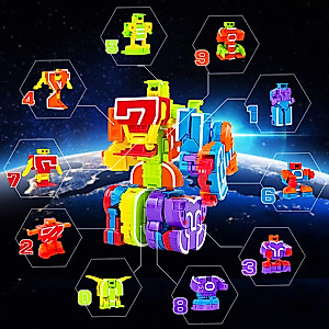 Lydaz Number Bots Toys for Kids, Number Robots Block, Preschool Action Learning Education Math Autism Toys for Toddlers, Classroom Valentines Birthday Gifts for Boys 2 3 4 5Years Old(10Pcs)