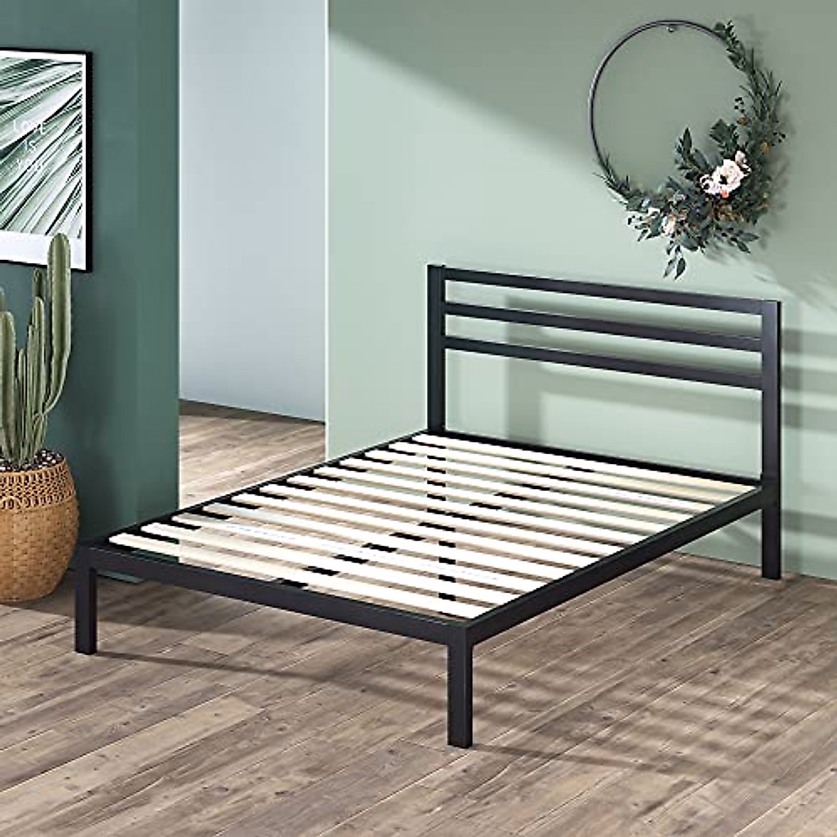 ZINUS Mia Metal Platform Bed Frame with Headboard / Wood Slat Support / No Box Spring Needed / Easy Assembly, Twin ,Black