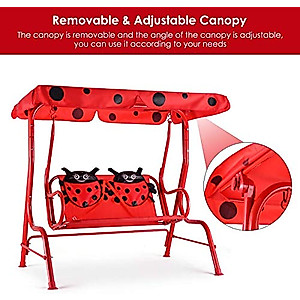 Casart Children's Swing, Patio Swing with Safety Belt and 2 Seats, Ladybug Pattern