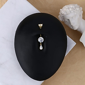 CM Crareesi Mania 10K Solid Gold Belly Button Ring Dangle 10K Yellow Gold Belly Rings 14G Navel Piercing Jewelry Teardrop Belly Bars