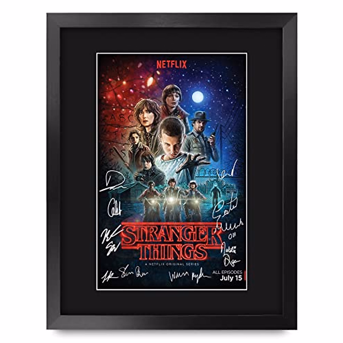 HWC Trading Framed 11" x 14" Print - Stranger Things TV Series Poster The Cast Signed Gift Mounted Printed Autograph Film Gifts Photo Picture Display
