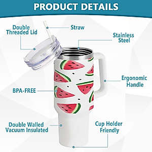 Blueangle 40 oz Watermelon Slices Tumbler with Handle and Straw Lid, Insulated Cup Reusable Stainless Steel Water Bottle Travel Mug（368）