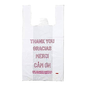 [50 pack] Thank you Plastic bags, T shirt bags, To Go Bags, Grocery bags, Reusable and Disposable Bags, Small Business Bags, Take Out Bags, Retail, Pet Waste 11 inch x 6 inch x 22 inch, Large (50)