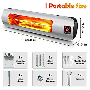 Electric Patio Heater, 1500W Outdoor Heater with Remote Control, Wall Mounted Infrared Heater with Golden Tube, 2 Power Modes for Garage Backyard IP65, Black