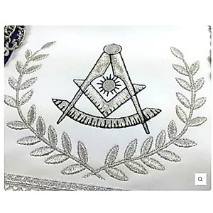 Masonic Blue Lodge Past Master Silver Machine Embroidery Freemasons Apron