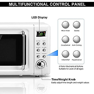 Retro Countertop Microwave Oven, Large 0.7Cu.ft, 700-Watt, Cold Rolled Steel Countertop with Time Setting, Glass Turntable Plate, Pre-Programmed Cooking Settings, LED Display, Child Lock (White)