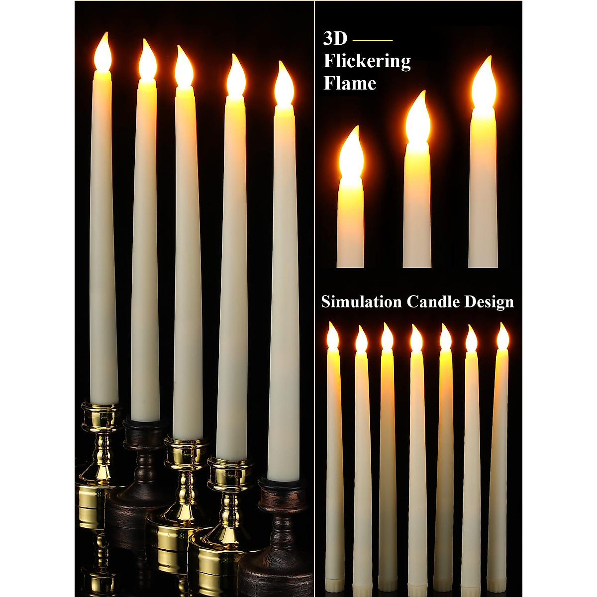 Funtery 48 Pcs Flameless LED Taper Candles Fake Candles Battery Operated Candles Bulk 11 Inch Flickering Taper Candles LED Tall Candles for Christmas Valentine's Day Church Wedding(Ivory)