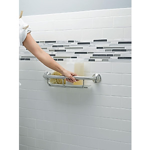 Moen Brushed Nickel Bathroom 16-inch Safety Grab Balance Assist Bar with Storage Shelf for Bathtub or Shower, R2356DBN