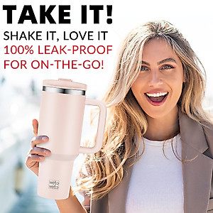 WETOWETO 40oz Tumbler with Handle and Lid | 100% Leakproof Insulated Stainless Steel Travel Mug | Keeps Cold 34Hrs/Hot 10Hrs | Dishwasher Safe, Fits Car Cup Holder (Rose Quartz Color)