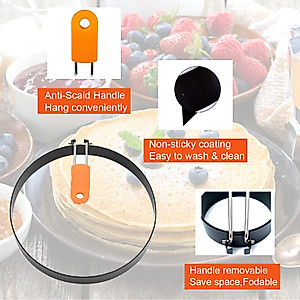 2 Packs 6" Pancake Ring for Griddle,6 Inch Non-stick Omelette Ring,Staineless Steel Crepes Ring Omelet Ring for Griddle Pancakes Egg Ring Pancake Maker,with Silicone Handle for Sandwich Egg Muffin