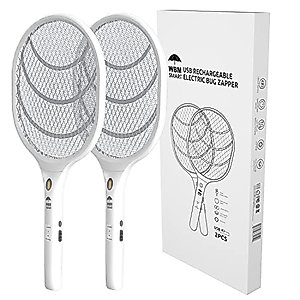 WBM Smart Bug Zapper with LED Night Light, 3,000 Volt Mosquito Electric Fly Swatter | USB Rechargeable |Fly Trap Racket Use for Indoor & Outdoor – 2 Pcs