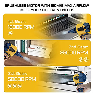 Cordless Air Pump Air Duster Compatible with Dewalt 20V Battery(Tool Only), Handheld Brushless Compressed Air Mattress Pump Air Blower w/ 3 Speeds & 7 Nozzles & 336MPH for Home Cleaning, Outdoor