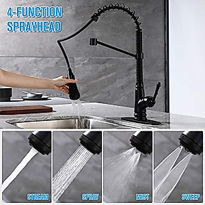 Single Level Kitchen Sink Faucet with Pull Down Sprayer, Single Handle Pull Out Kitchen Faucet, Matte Black