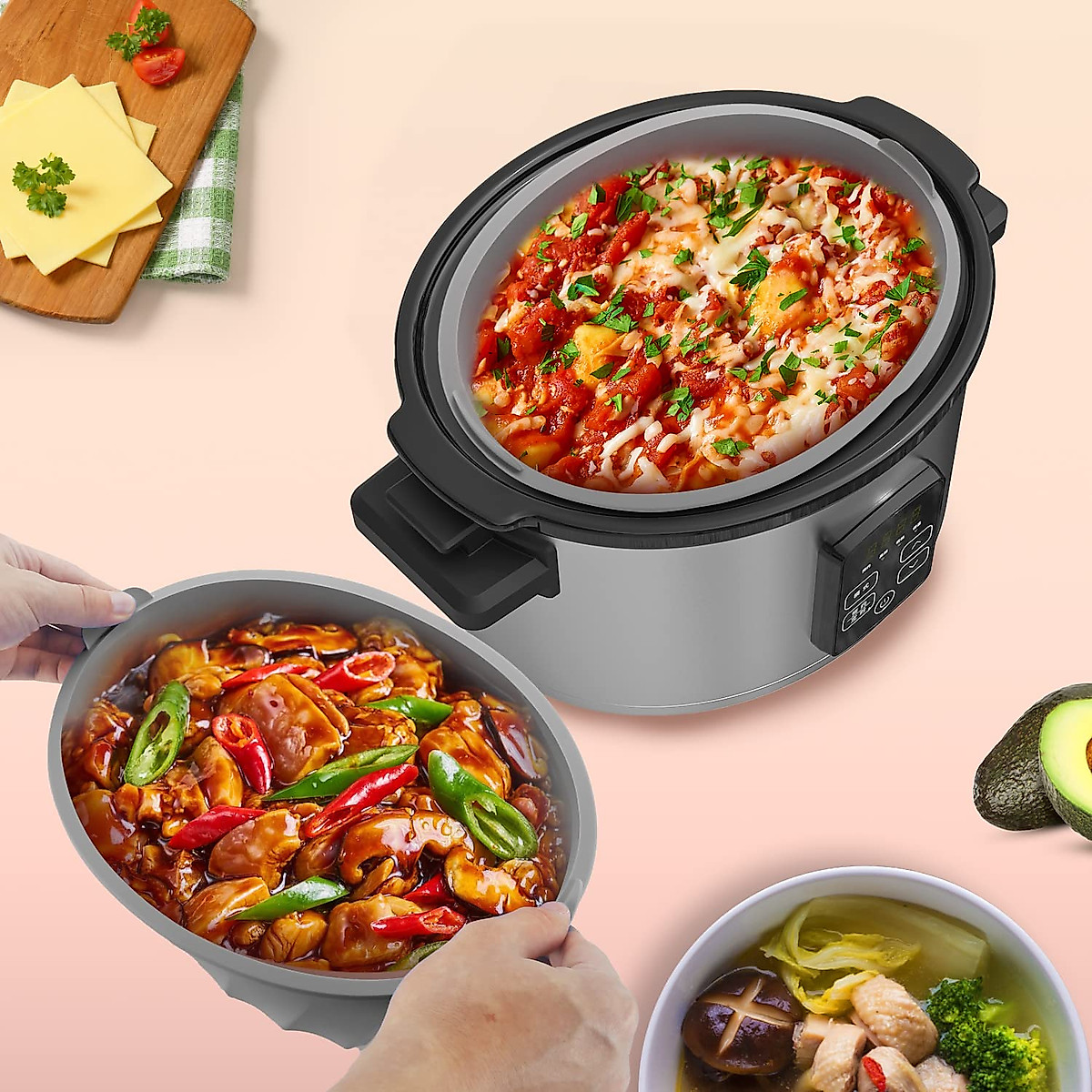 unumac Silicone Slow Cooker Liners Fit 6 QT Crock Pot liners Large Size, Reusable Leakproof Crockpot Liner Compatible with Hamilton Beach Oval Slow Cookers, BPA Free Food-Grade, Dishwasher Safe(Grey)