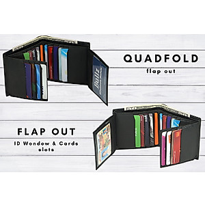 Bullz Genuine Nappa Cow Leather Thick Dual Credit Card ID Flap Quad Fold Large Bifold Mens Wallet Passcase RFID