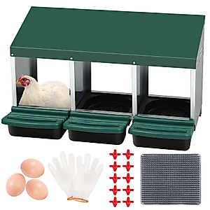 Therwen Chicken Roll Out Nesting Boxes Egg Laying Box with 3 Compartment 6 Pcs Automatic Poultry Nipples 3 Pcs Washable Nesting Box Pads 3 Pcs Fake Eggs and Gloves for Chicken and Poultry House