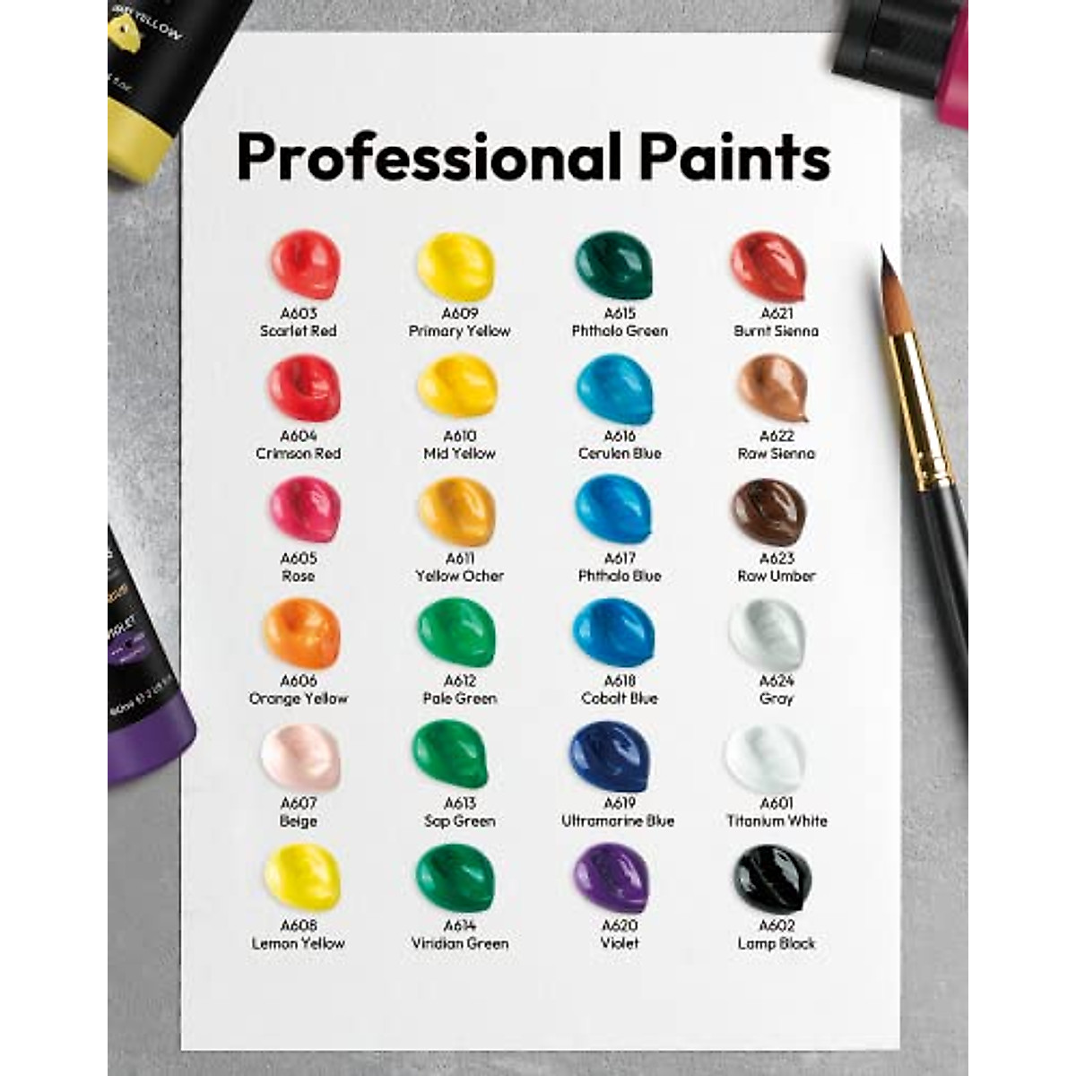 Fantastory Acrylic Paint Set, 24 Classic Colors with 12 Brushes (2oz/60ml), Professional Craft Paint, Art Supplies Kit for Adults & Kids, Canvas/Fabric/Rock/Glass/Stone/Ceramic/Model/Wood Painting