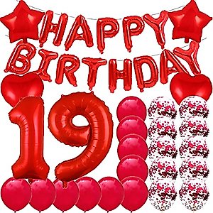 Sweet 19th Birthday Decorations Party Supplies,Red Number 19 Balloons,19th Foil Mylar Balloons Latex Balloon Decoration,Great 19th Birthday Gifts for Girls,Women,Men,Photo Props