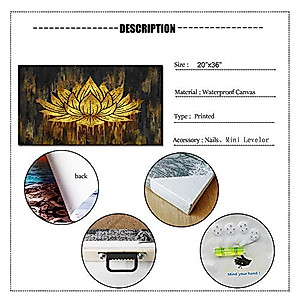 Abstract Lotus Canvas Wall Art Water Lily Flower Picture Print Artworks Gold and Black Floral Painting Poster for Bedroom Living Room Home Wall Decor Stretched and Framed Ready to Hang 20"x36"
