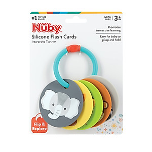 Nuby Silicone Double Sided Animal Flash Cards & Interactive Teether - 3+ Months Multicolor