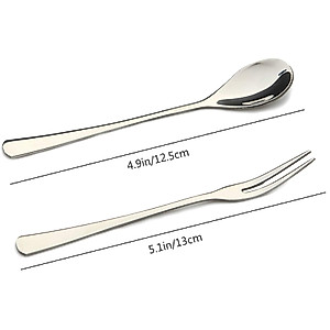 VANRA 5in 4-Piece Flatware Set Silver Stainless Steel 2 Forks and 2 Spoons Set Salad Fork Teaspoon Cocktail Fork Coffee Spoon Serving Spoon Appetizer Fork