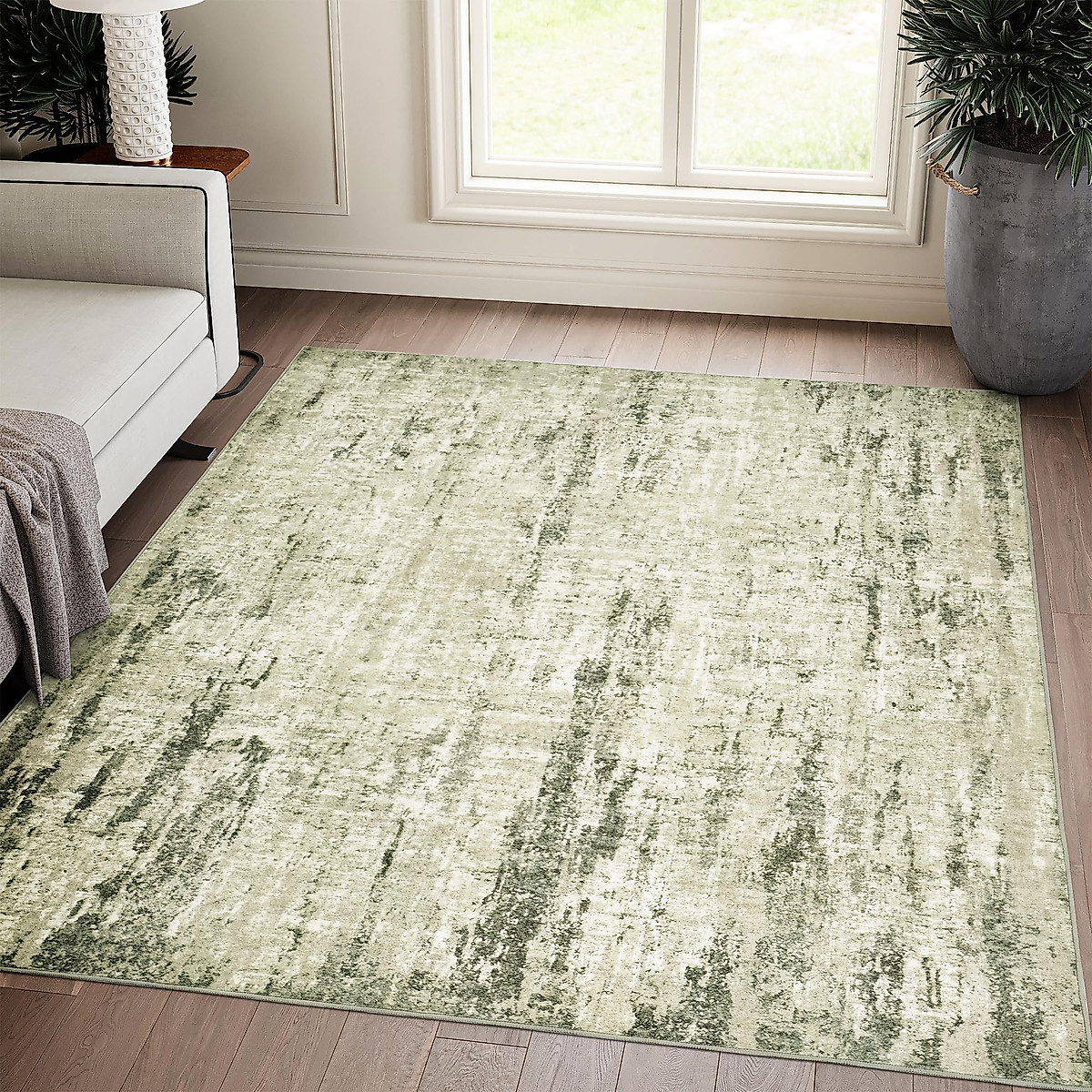 Valenrug Washable Rug - Stain Resistant Area Rugs for Living Room, Non Slip Backing Printed Rugs for Bedroom, Folable Machine Washable Area Rug(Green,8'x10')