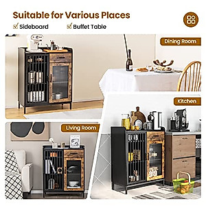 Giantex Buffet Sideboard, Industrial Cupboard with 2 Cabinets and 1 Drawer, Multipurpose Wooden Kitchen Coffee Bar Station for Living Room Hallway
