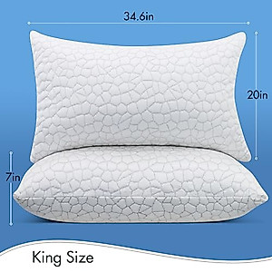 Cooling Bed Pillows for Sleeping 2 Pack Shredded Memory Foam Pillows Adjustable Cool Pillow for Side Back Stomach Sleepers Luxury Gel Pillows King Size Set of 2 with Washable Removable Cover
