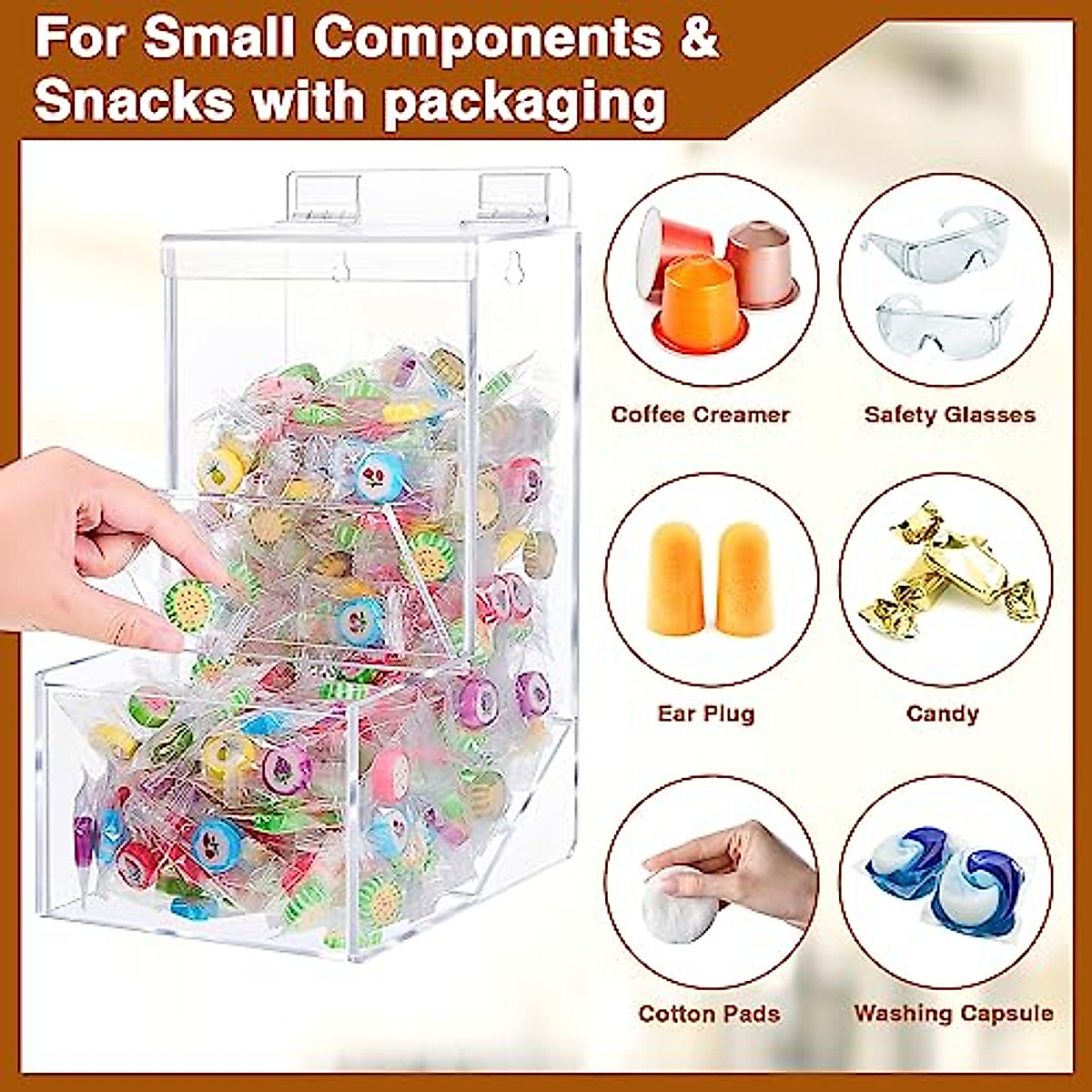 Thyle 2 Pcs Acrylic Candy Dispenser Bin Candy Storage with Lids Clear Snack Dispenser Acrylic Storage Box Small Bulk Accessories Organizer for Candy Bars Coffee Creamers Finger Cots Clean Wipes